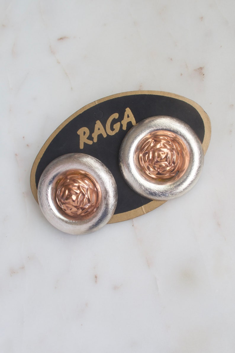 Vintage RAGA Large Round Earrings - Copper Silver Circle Earrings ...