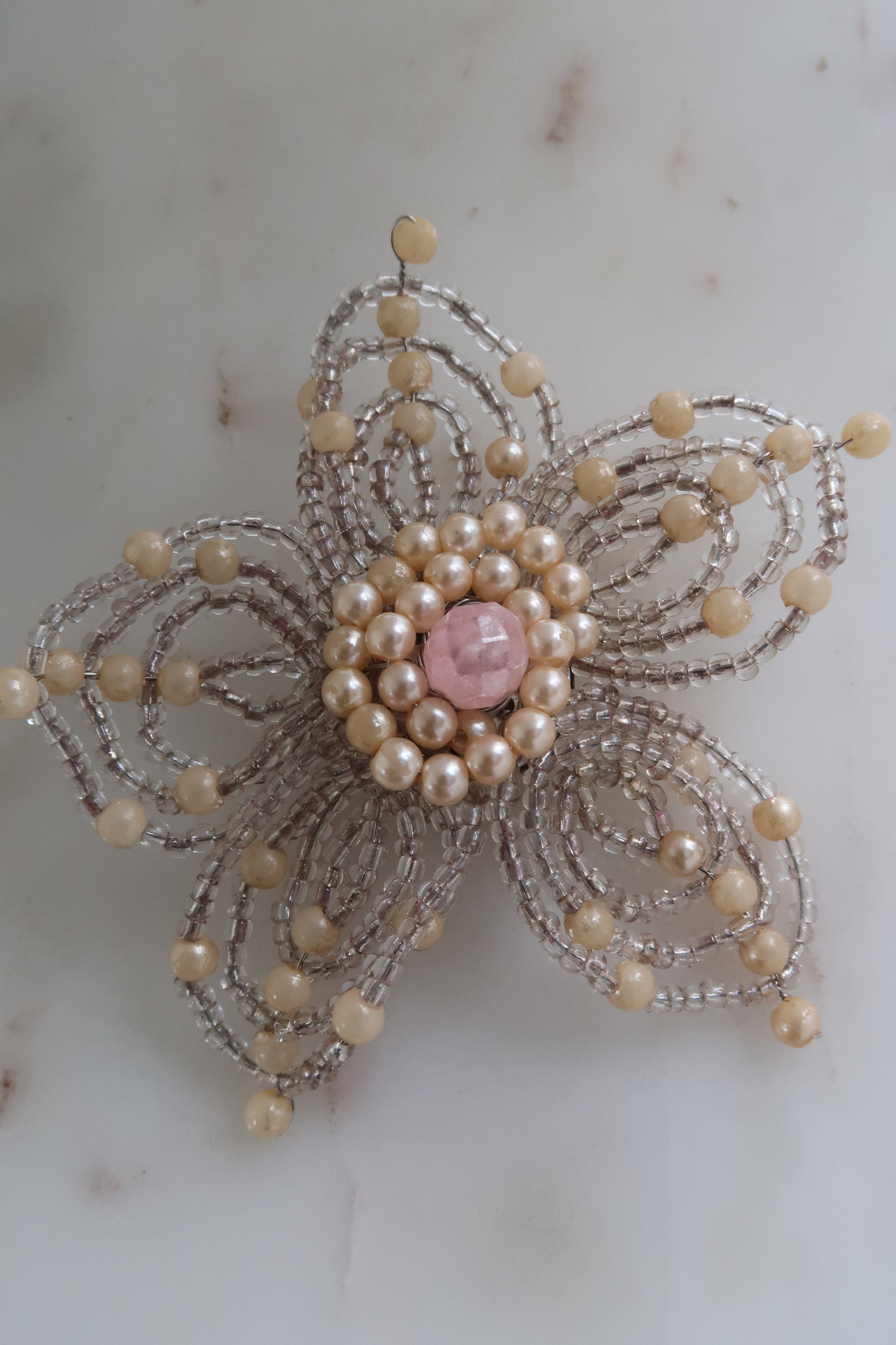 Vintage Large Flower Seed Bead Brooch - Etsy