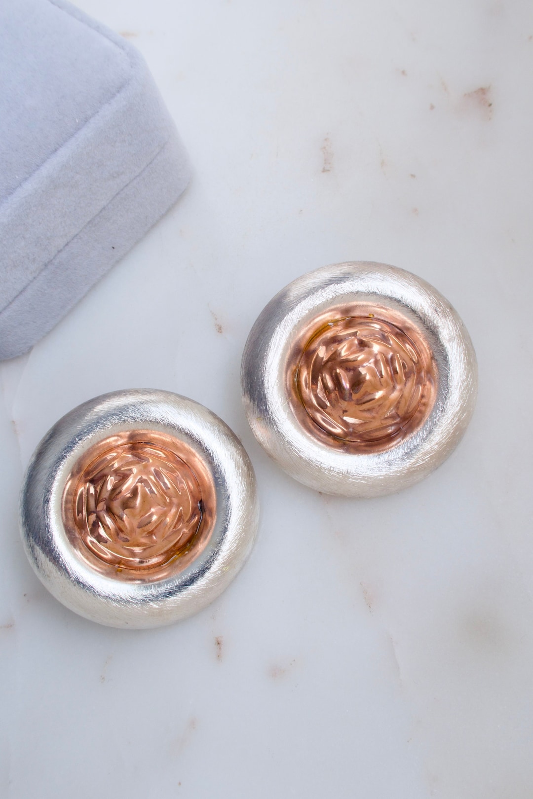 Vintage RAGA Large Round Earrings - Copper Silver Circle Earrings ...