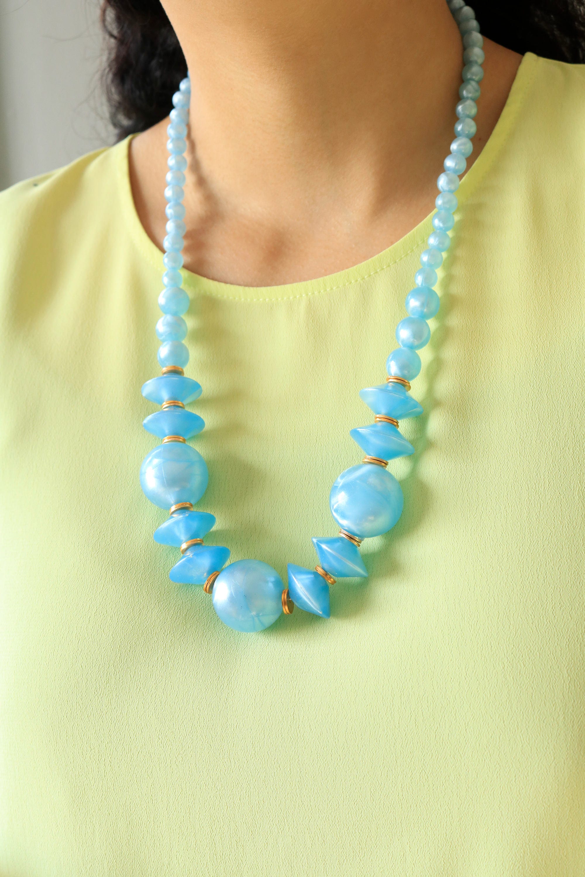 Blue Beaded Necklace Long Blue Beads Necklace Statement | Etsy