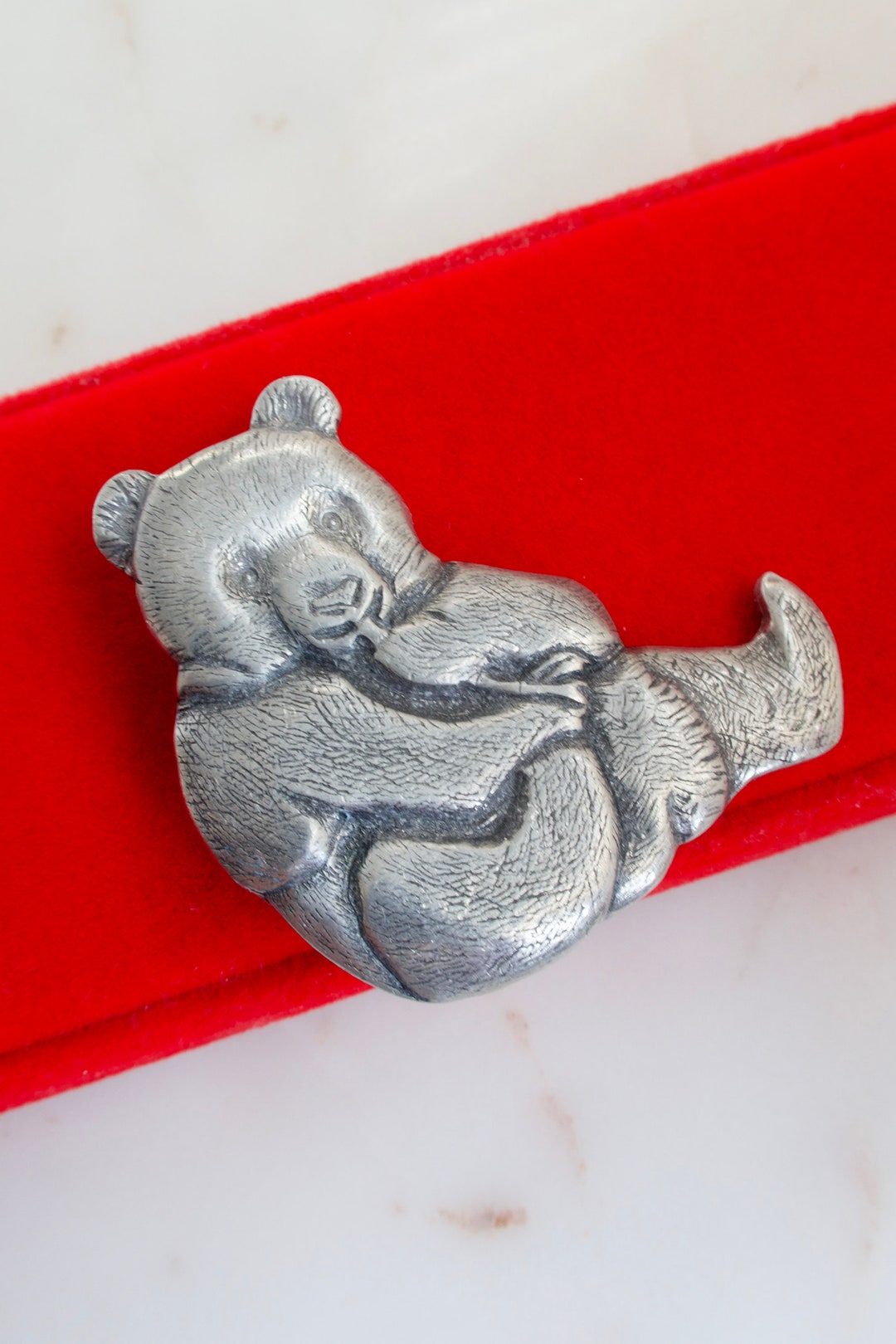 Vintage Pewter Bear Brooch - Etsy
