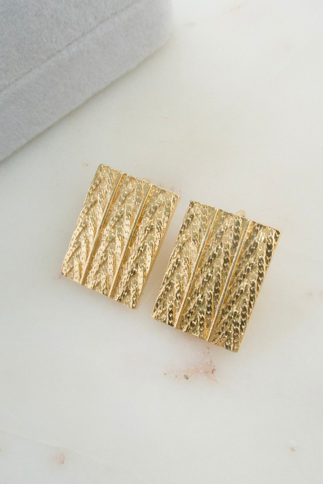 Vintage Trifari Gold Earrings - Rectangle Gold Earrings - Geometric ...