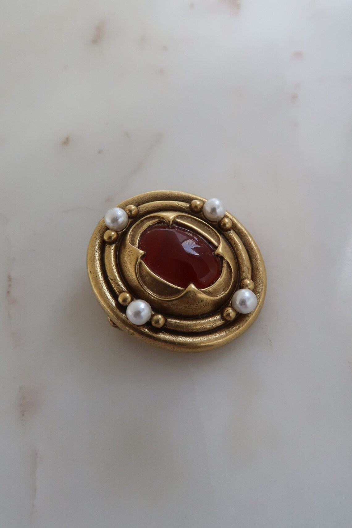 Vintage MMA Gold Pearl Oval Brooch - Etsy