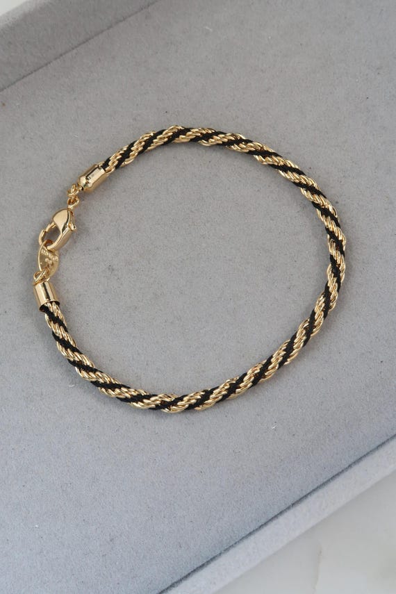 Vintage 1997 AVON Black Rope Twist Gold Bracelet - Gem