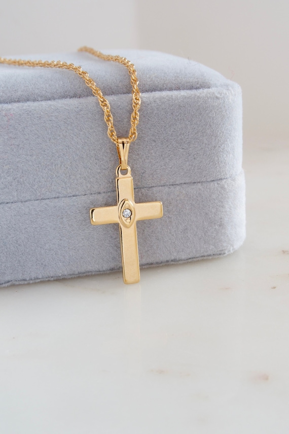 Vintage 1990 AVON Cross Necklace - Cross Pendant Neck… - Gem