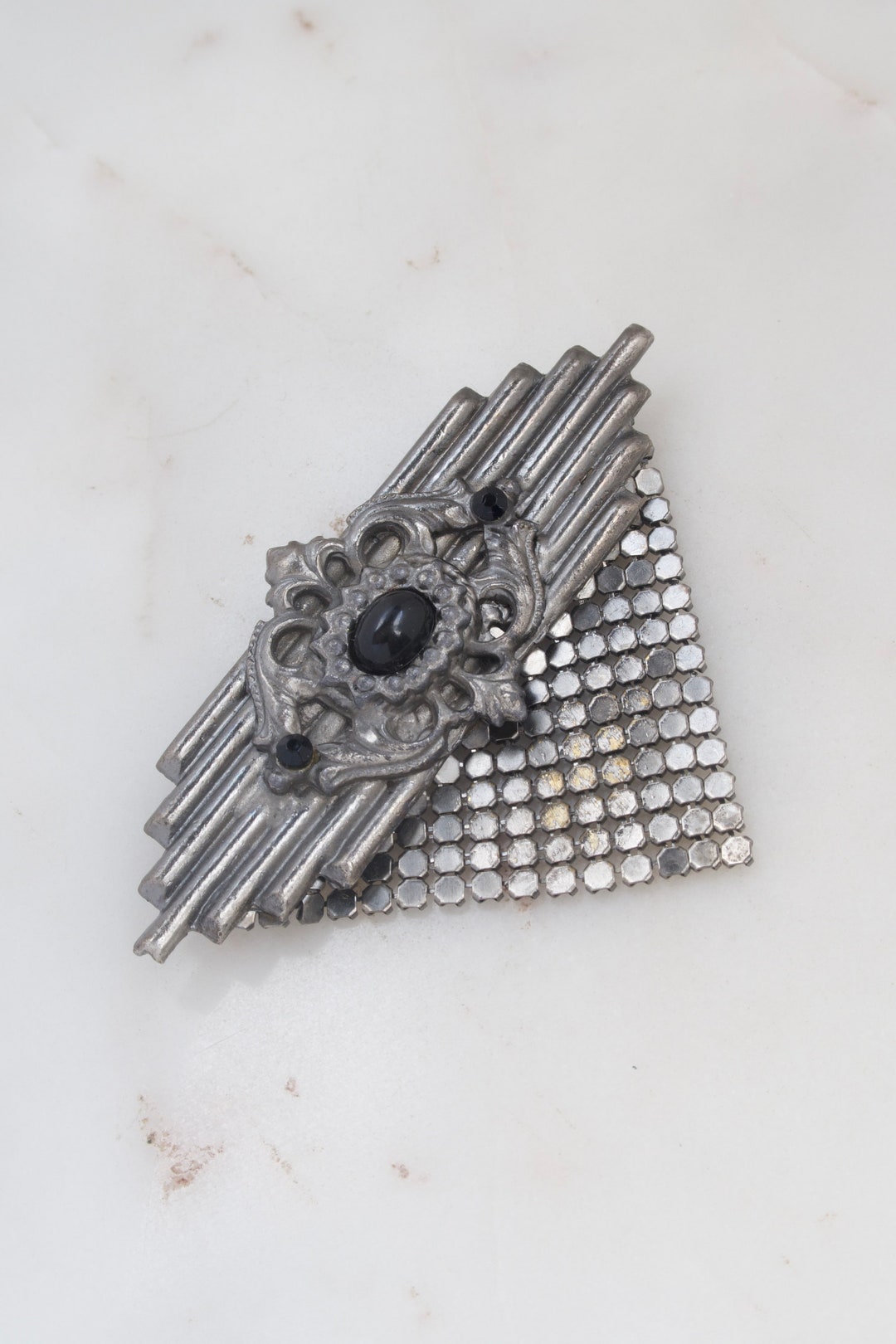 Vintage Silver Bar Brooch Metal Mesh Dangle Brooch Statement Brooch - Etsy