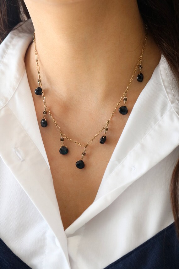 Vintage black necklace gold - Gem