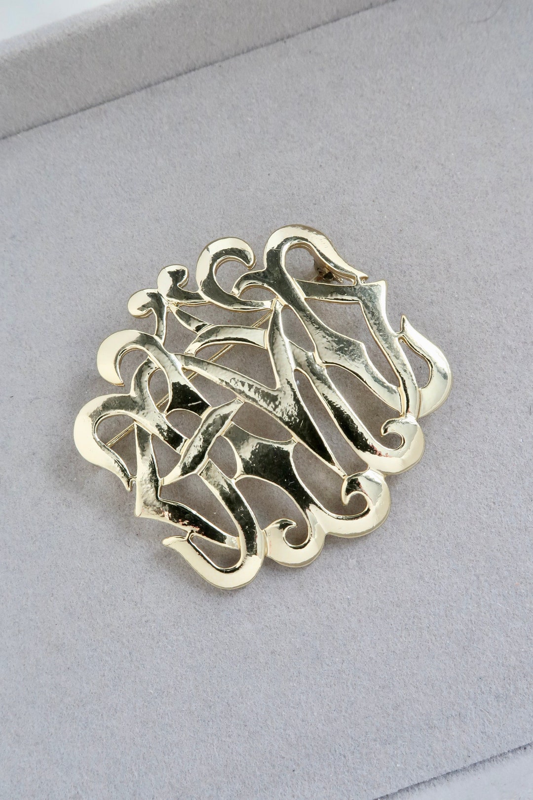 Vintage AJC Gold Monogram Brooch - Etsy UK