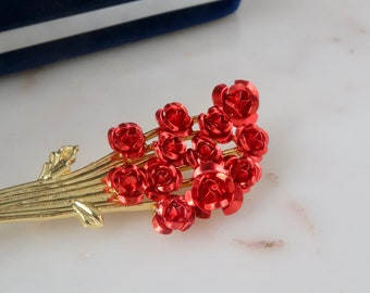 Vintage Avon DM 97 Red Rose Bouquet Brooch Pin Flowers Roses Gold Tone ...