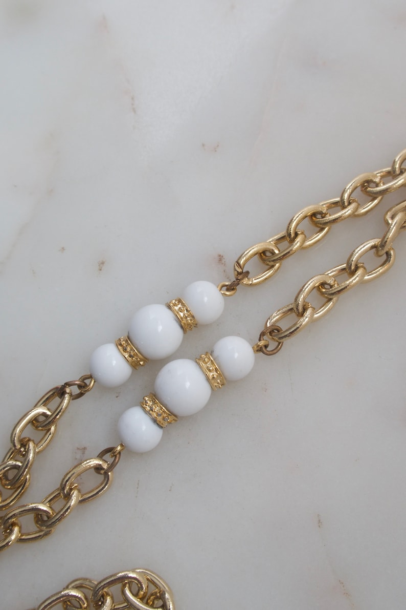 Vintage White Bead Gold Chain Necklace - Etsy