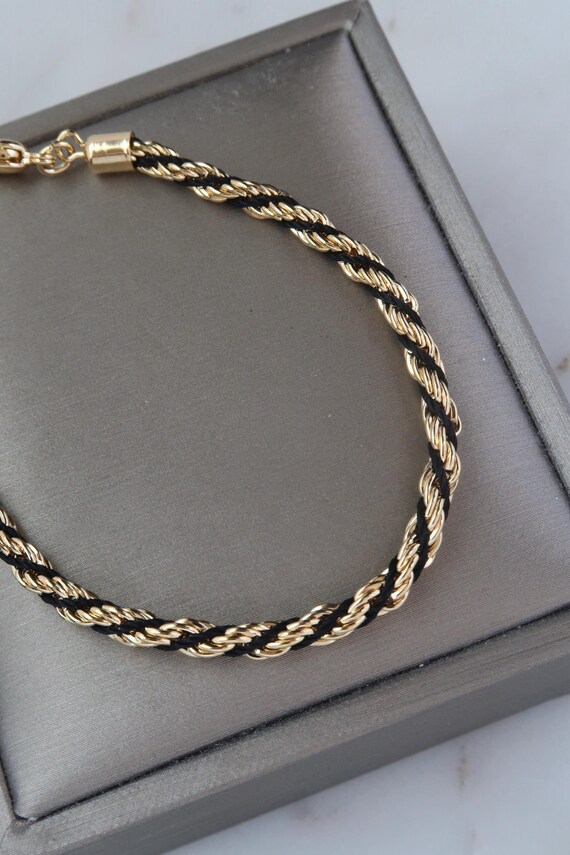Vintage 1997 AVON Black Rope Twist Gold Bracelet - Gem