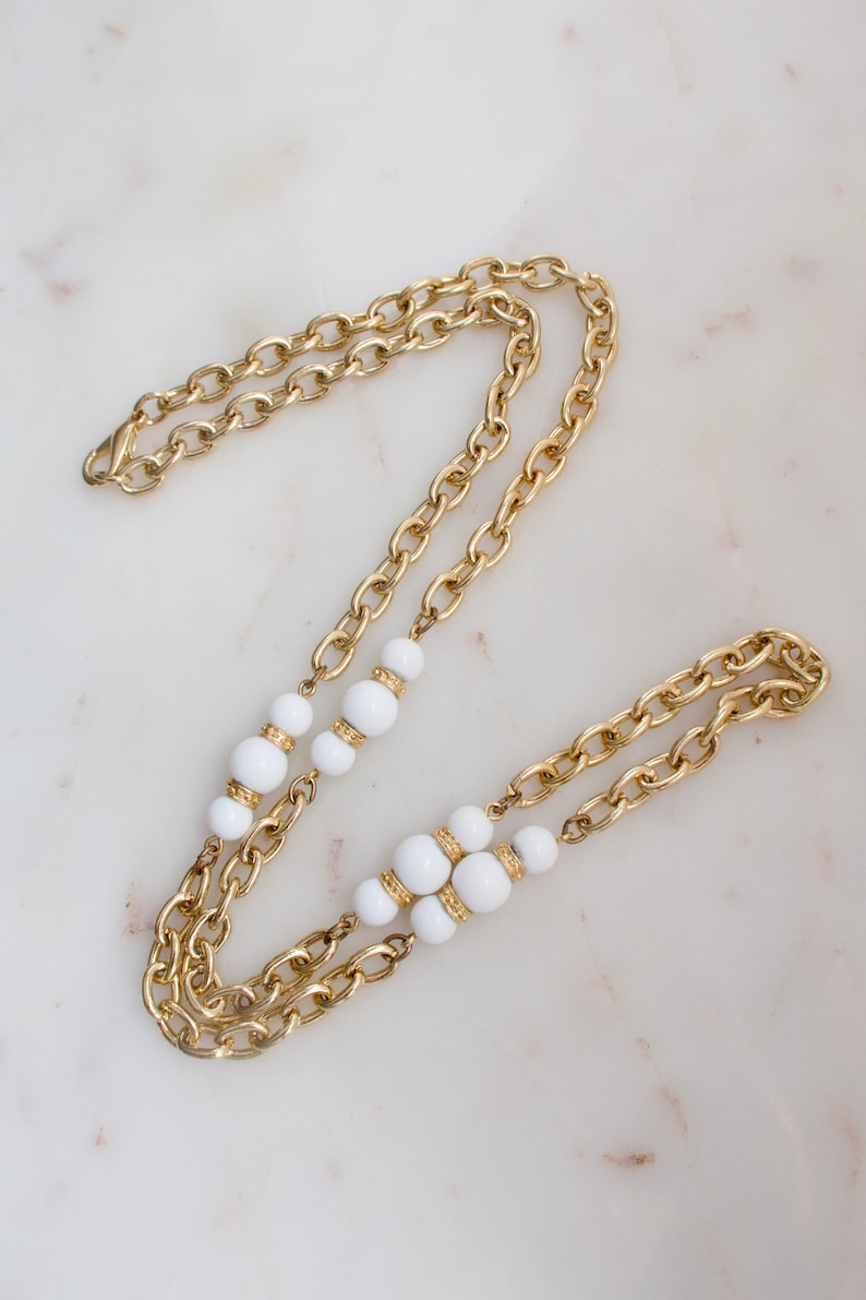 Vintage White Bead Gold Chain Necklace - Etsy