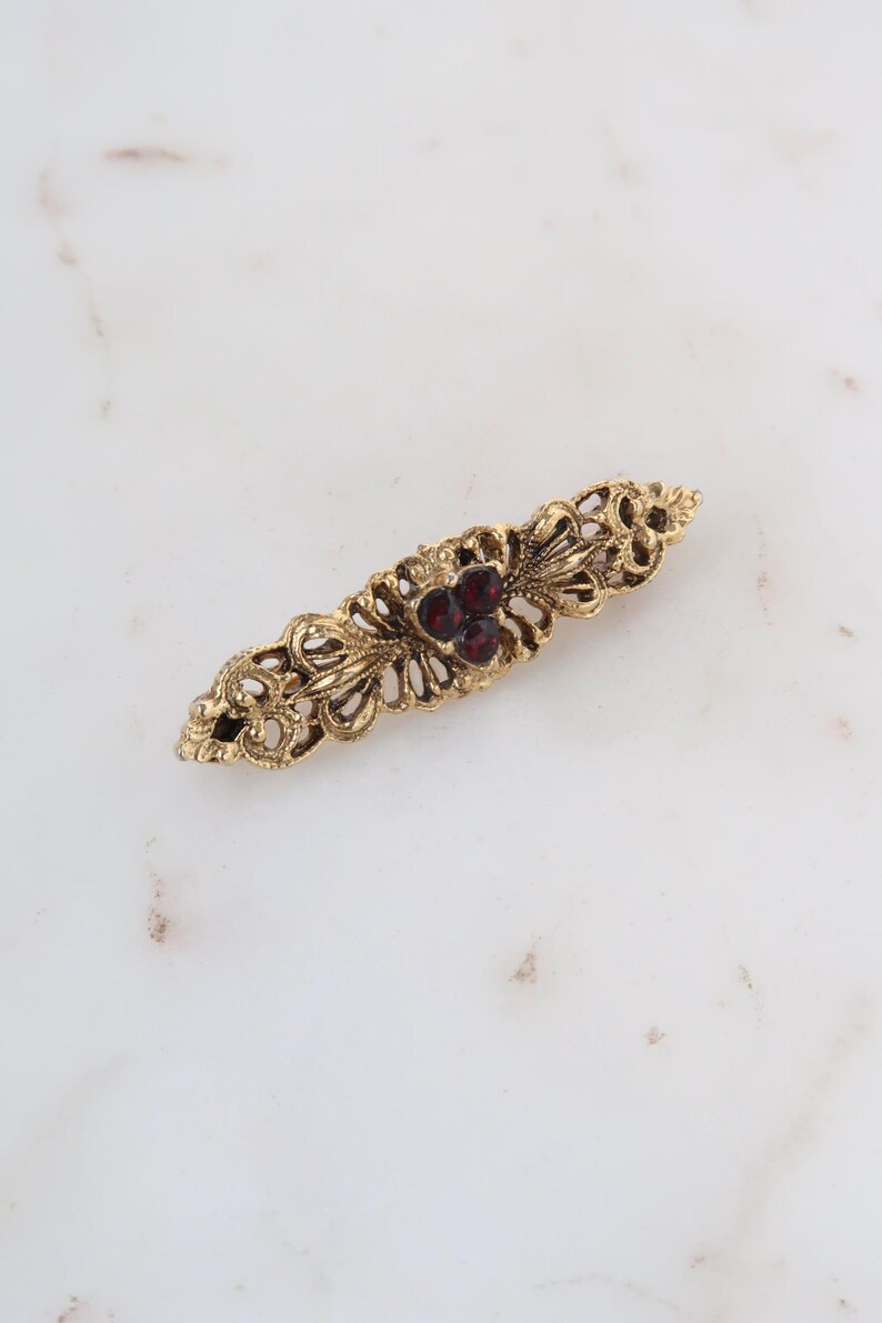 Vintage Red Crystal Gold Filigree Bar Brooch - Etsy