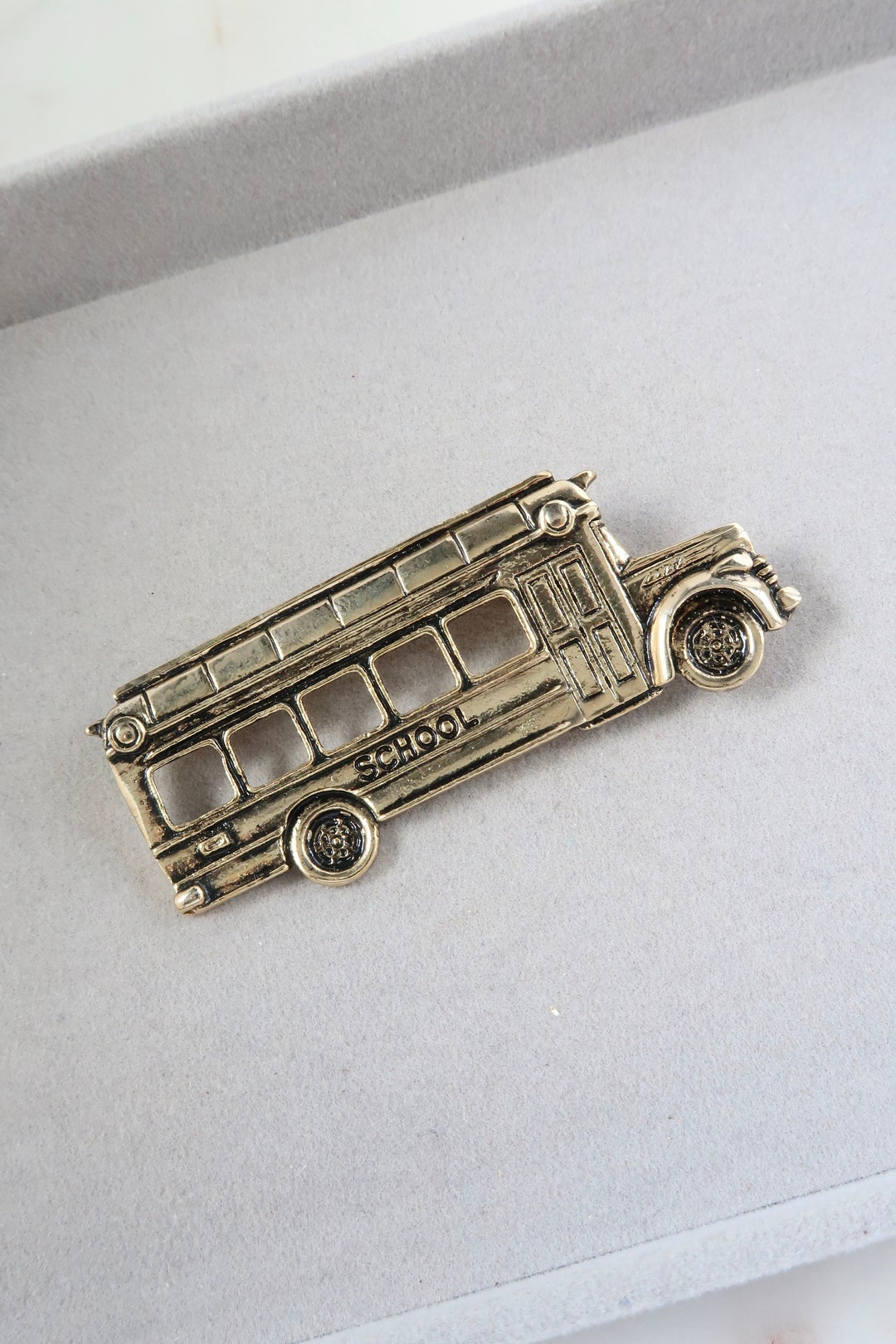 Vintage Gold School Bus Brooch - Etsy