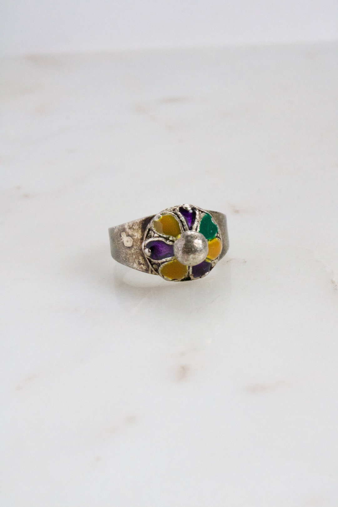 Vintage Sterling Silver Enamel Ring Geometric Ring Gift for Her ...