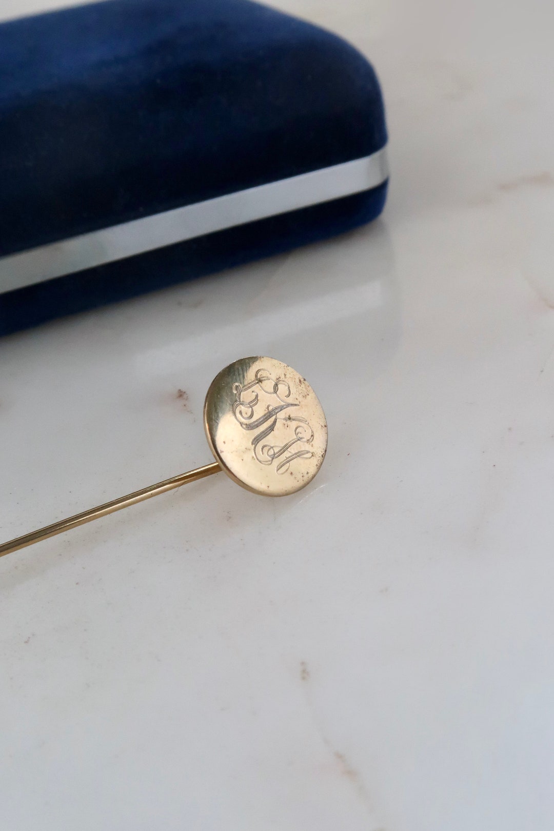 Vintage Gold 3 Initials Monogram Stick Pin LKH Pin Gold Circle Stick ...