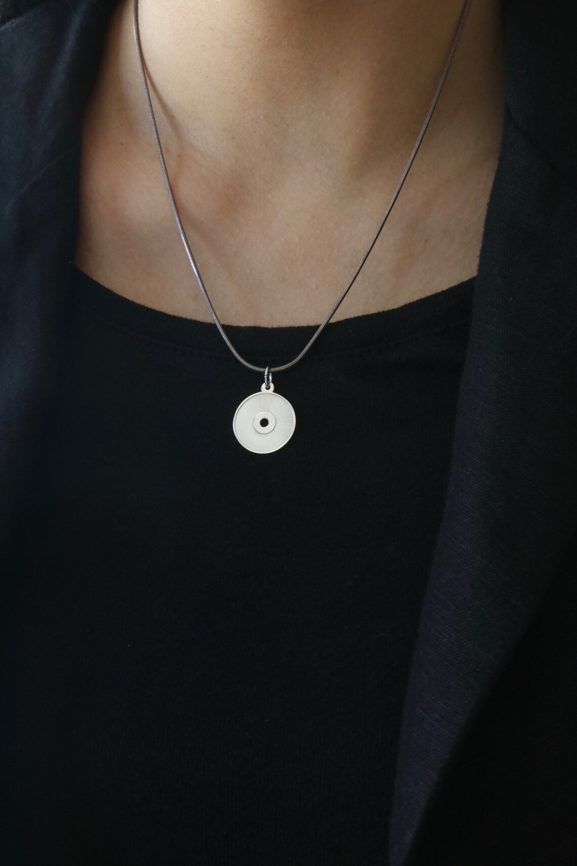 Sterling Silver Round Pendant Necklace - Etsy