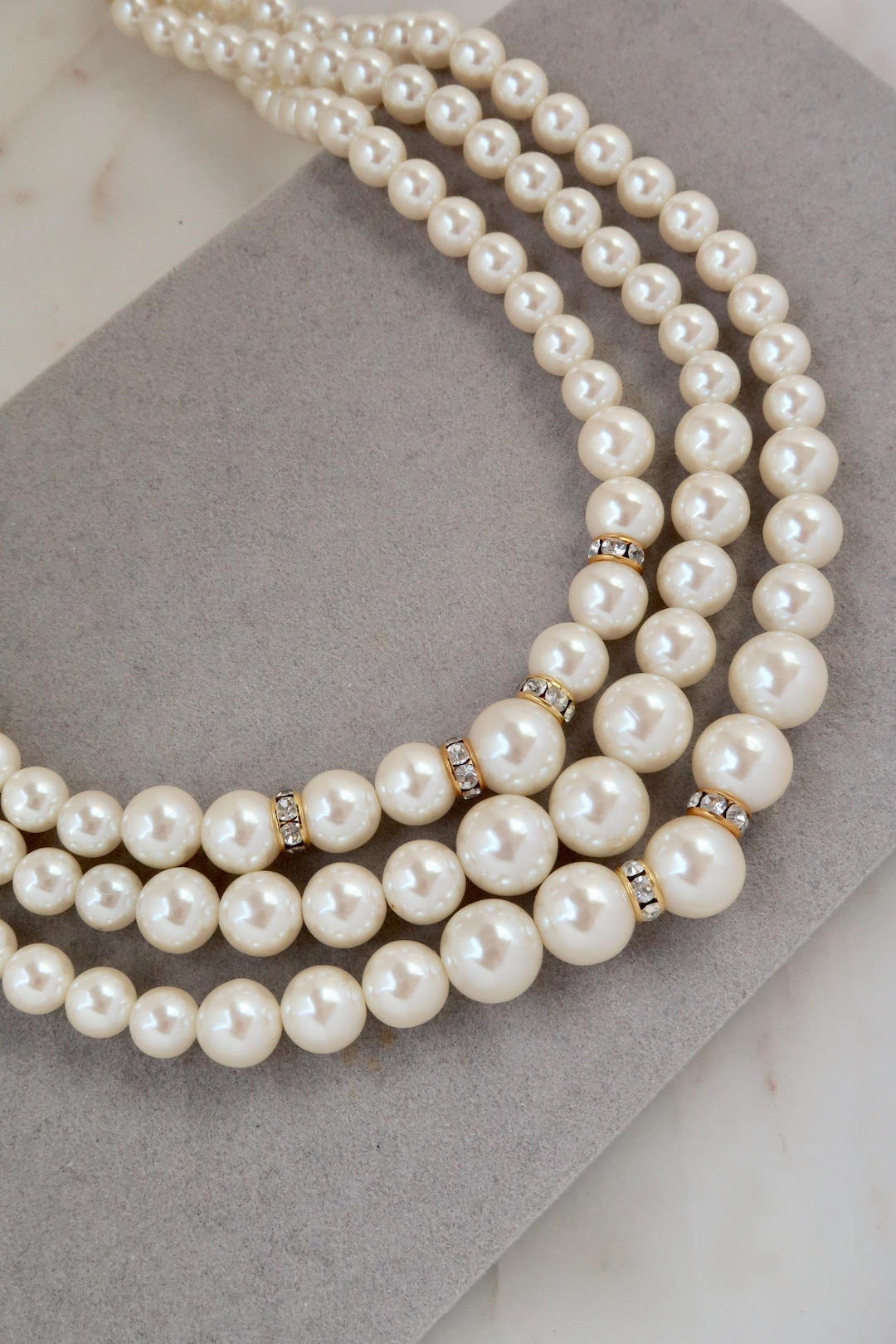 Vintage G.silver PAT Rhinestone Pearl Beaded Multi Strand Necklace - Etsy