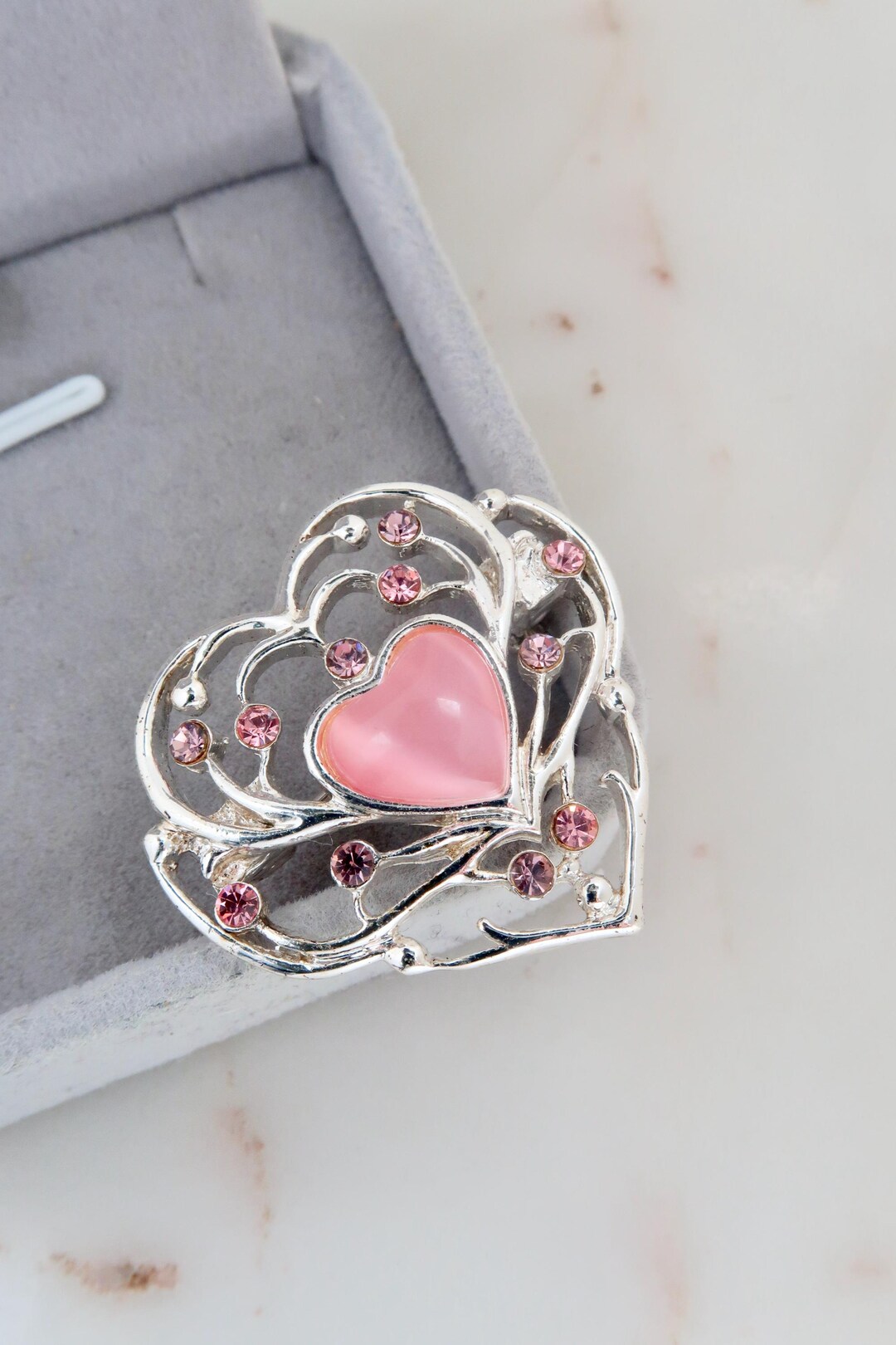 Vintage Pink Rhinestone Heart Brooch - Etsy