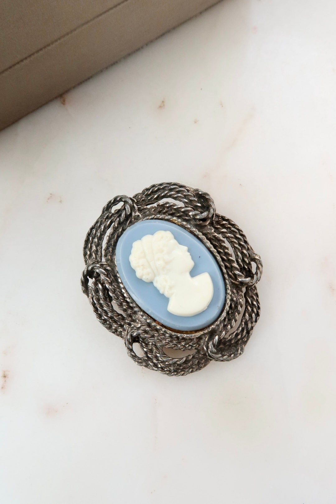 Vintage Blue Cameo Brooch - Etsy