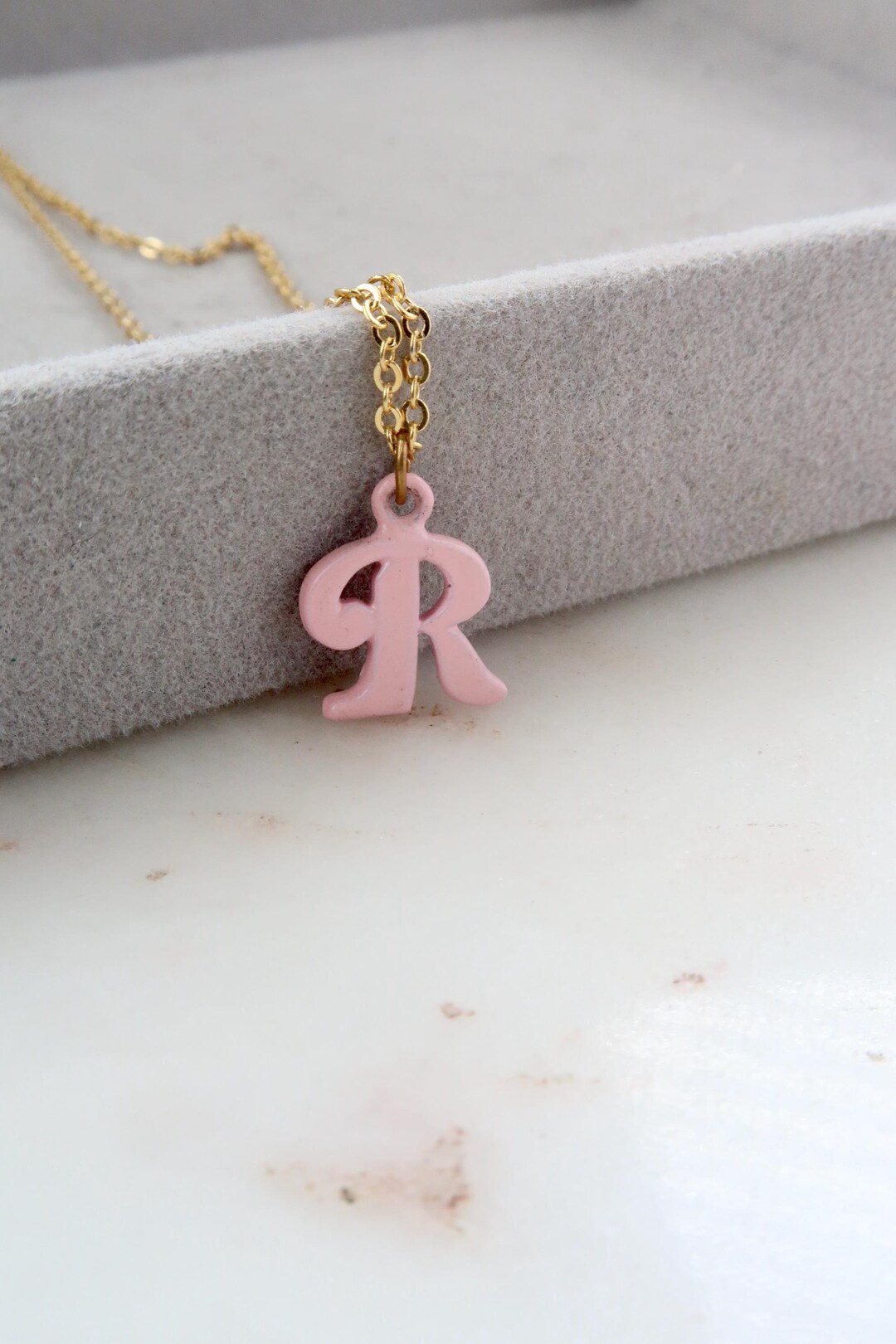 Vintage Pink Initial Letter r Pendant Necklace - Etsy