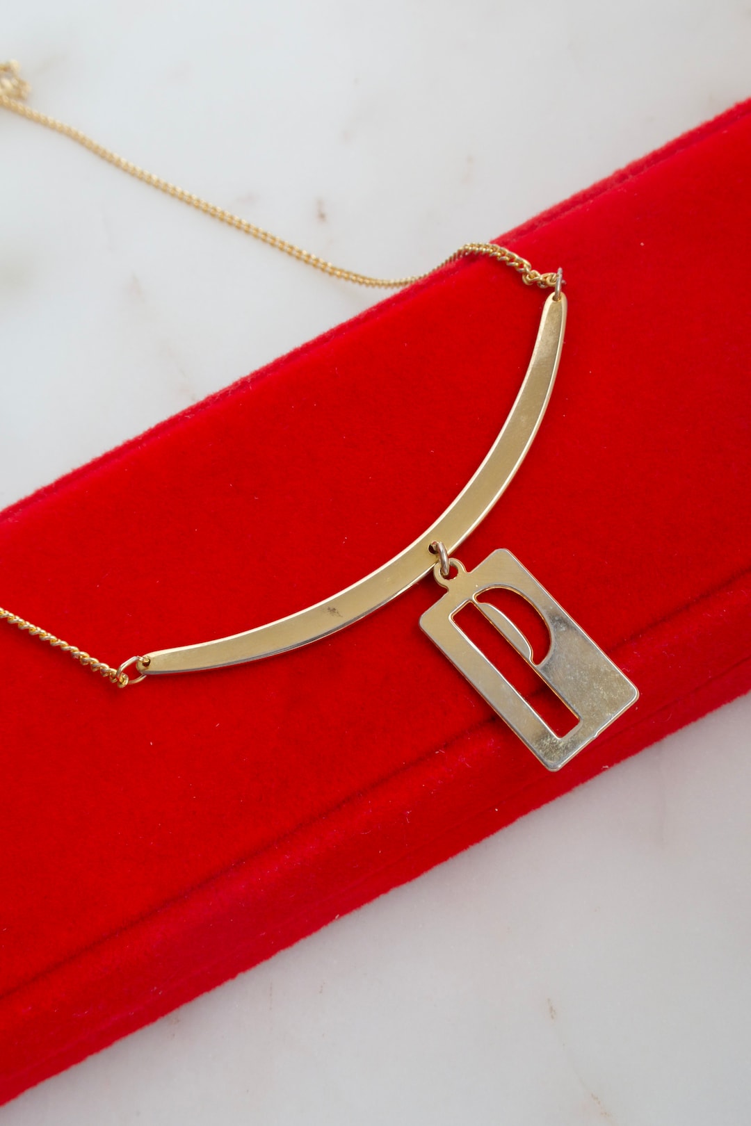 Vintage 1970s Biagi Gold Initial P Necklace Letter P Necklace Gold ...