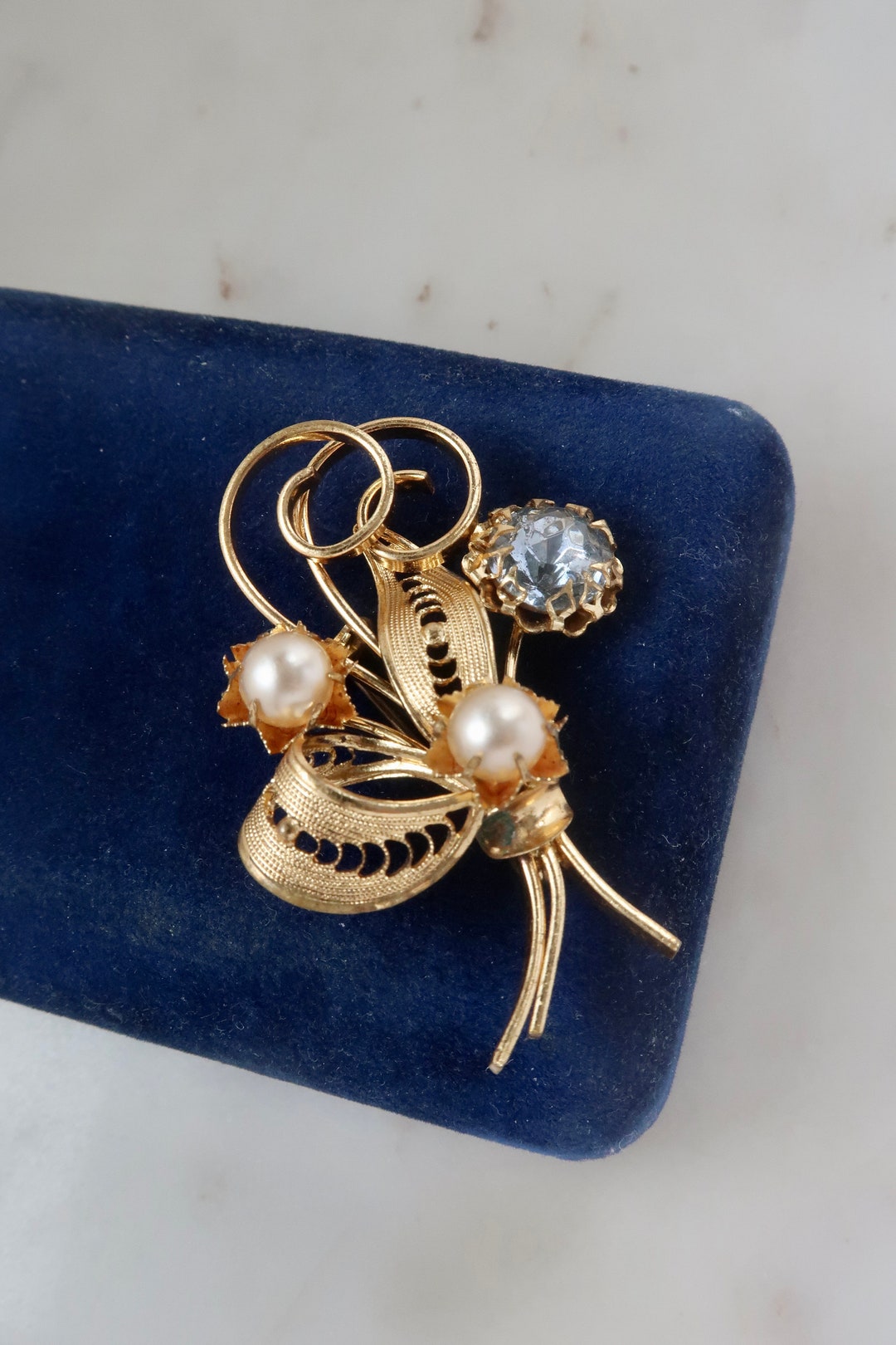 Vintage Western Germany Gold Brooch Filigree Leaf Brooch Pearl Brooch ...