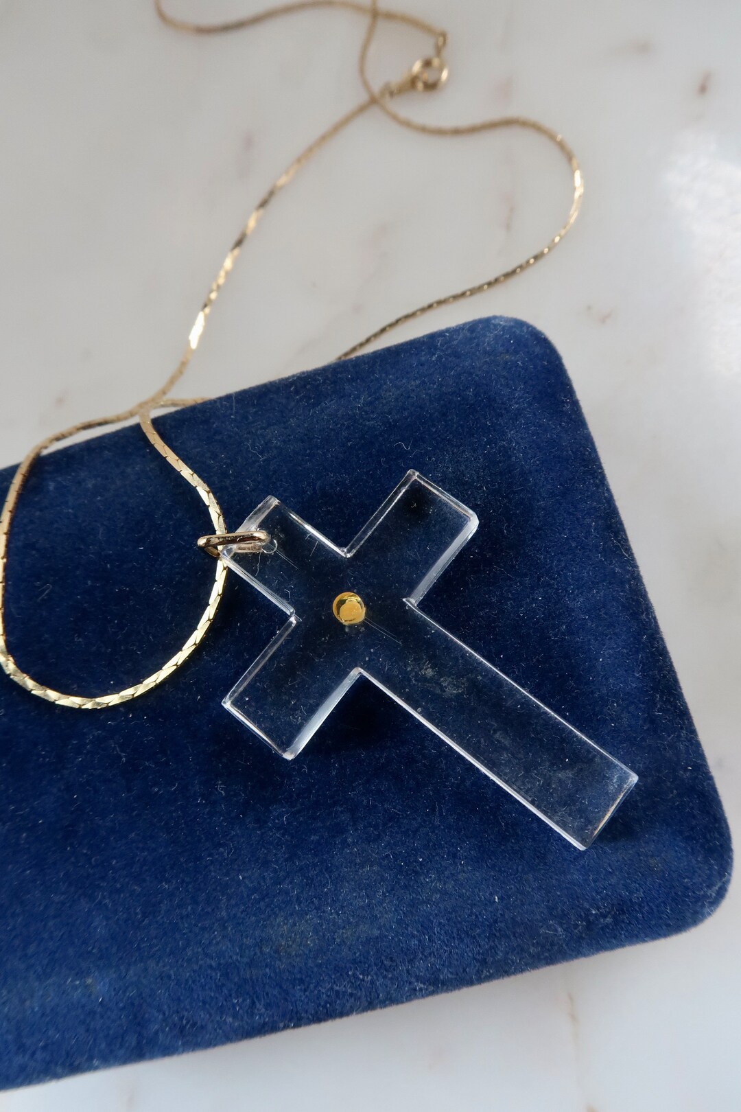 Vintage Clear Glass Cross Pendant Necklace - Etsy