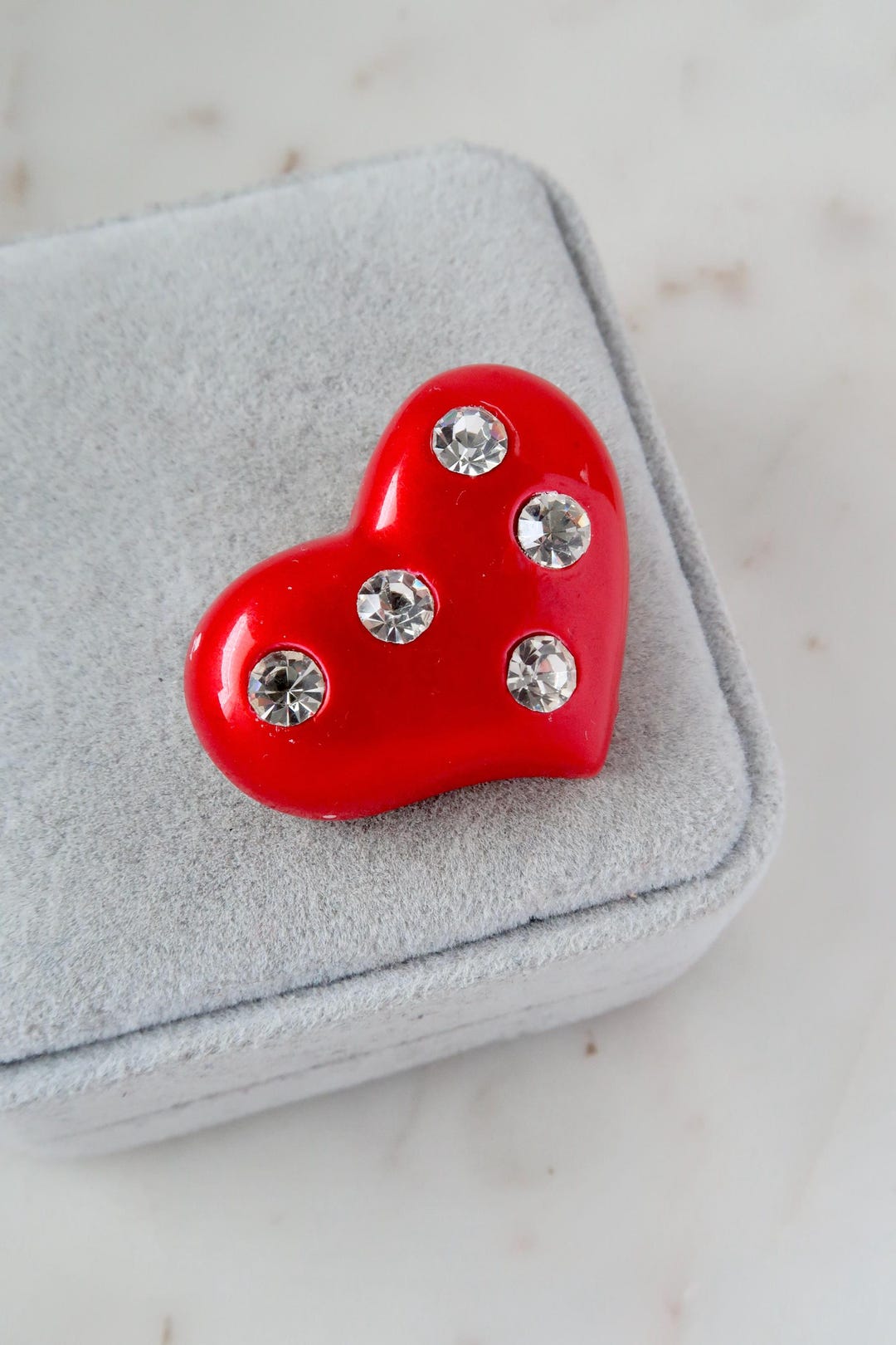 Vintage Rhinestone Red Heart Brooch - Etsy