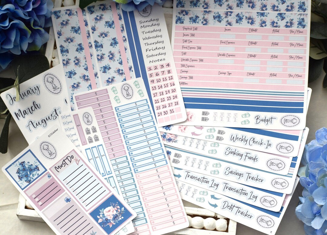 Budget Sticker Kit, Blue Flower - Etsy