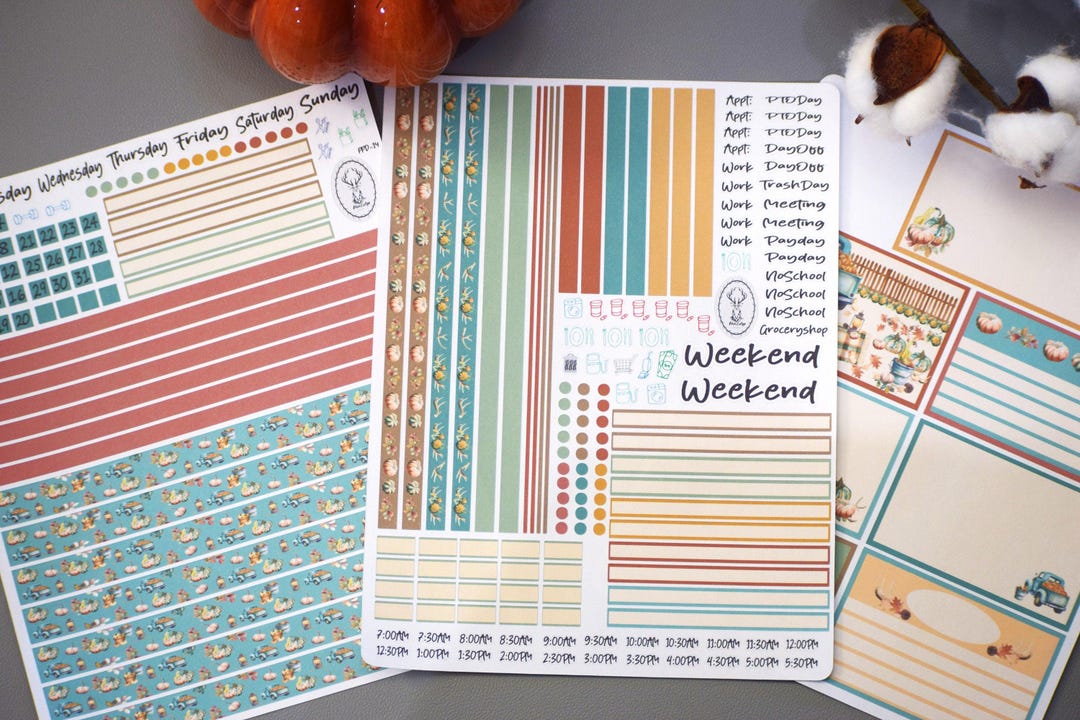 Plum Paper 7x9 Daily Weekly Planner Sticker Kit #14, Autumn Blue Truck ...
