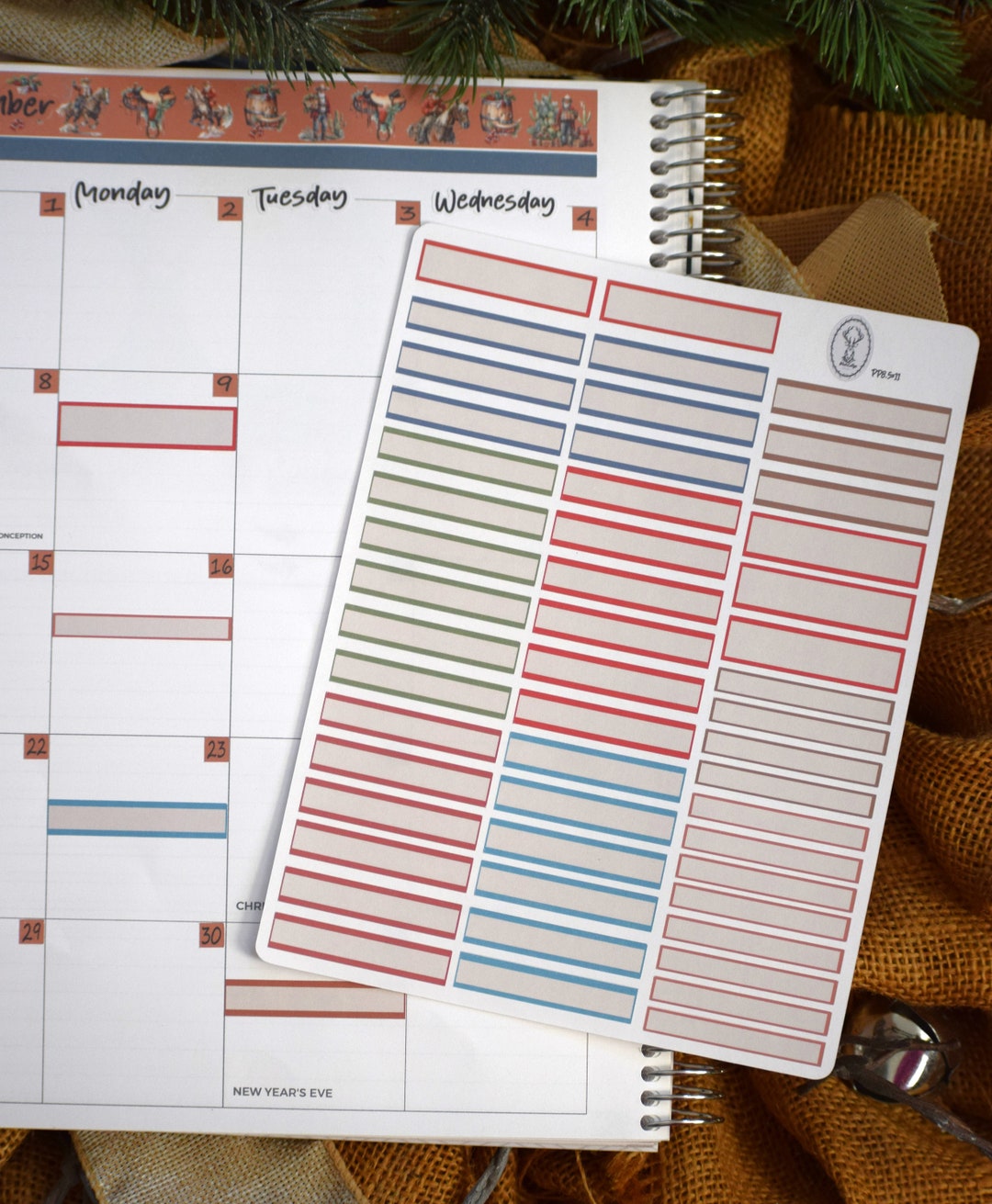 Month Labels Planner Sticker Sheet for Monthly Spread, Western Santa ...