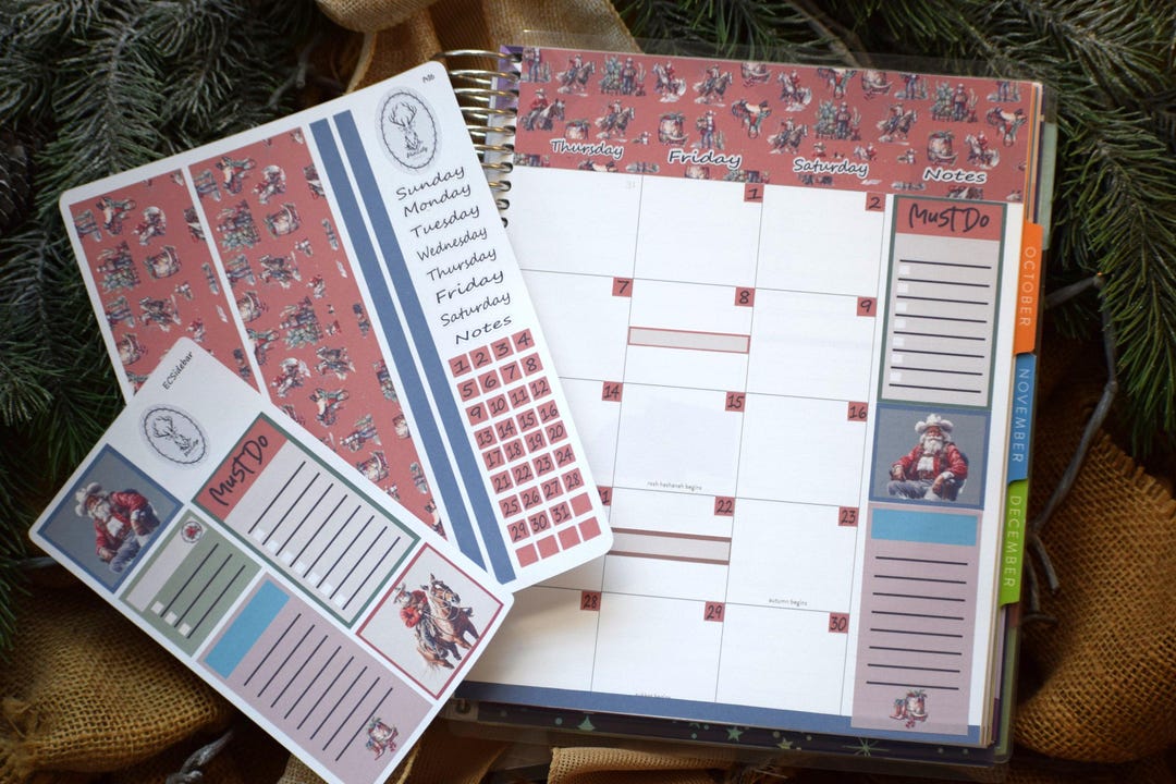Erin Condren\tbm Monthly Header Sticker Sheet, Western Santa - Etsy