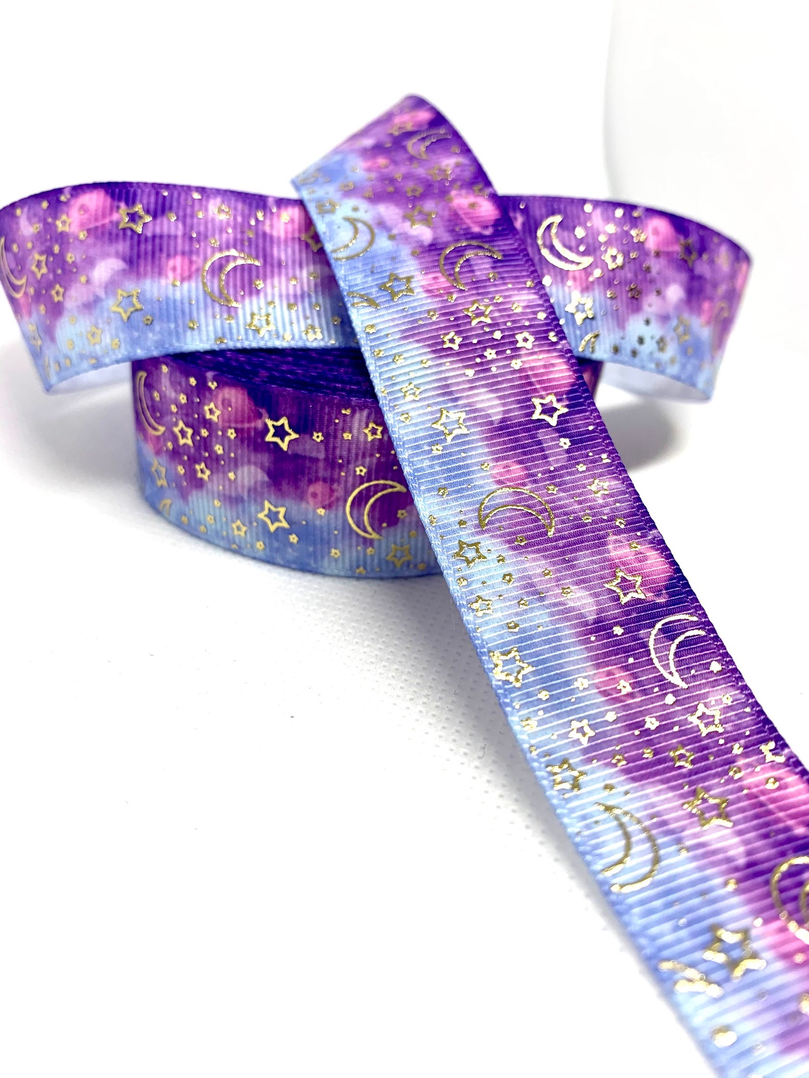 Gold Topped Blue and Purple Space Grosgrain Ribbon 1 Yard 25mm - Etsy