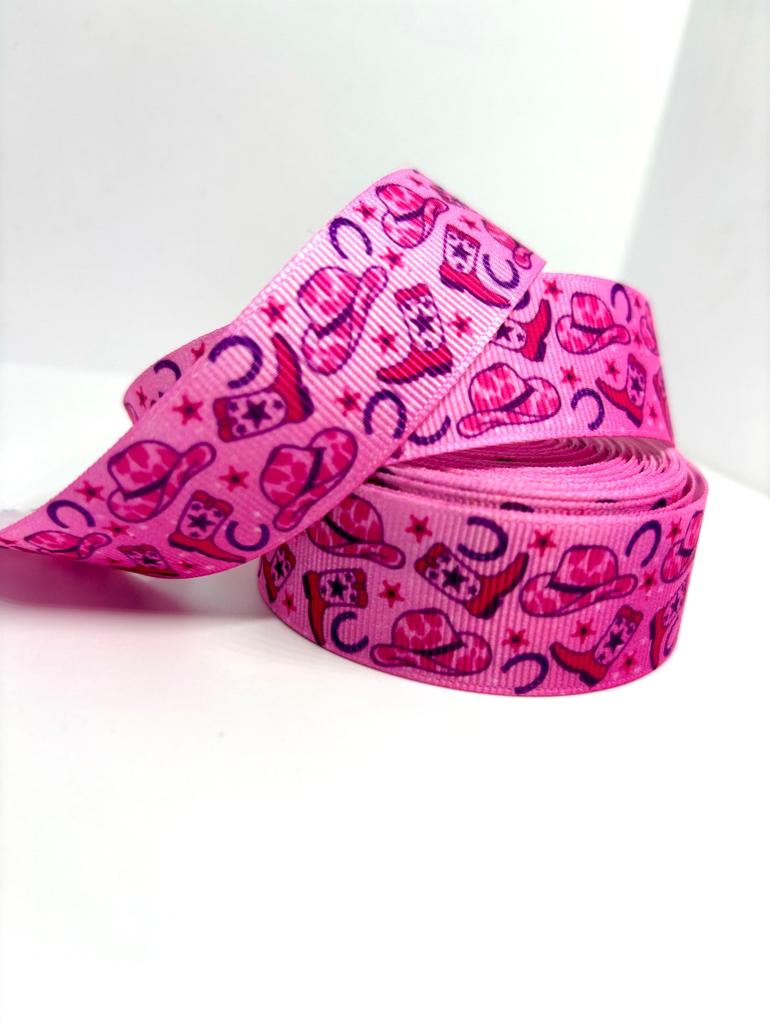 Pink Cowboy Hat Boots Horseshoe Cow Print Grosgrain Ribbon 1 Yard 22mm ...