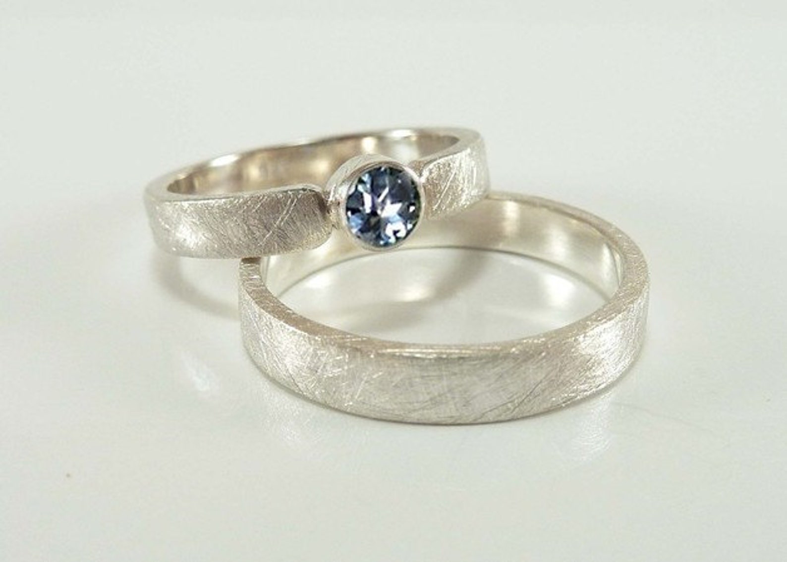 Eheringe SET Silber und dunkelblauer TOPAS London blue - Etsy.de