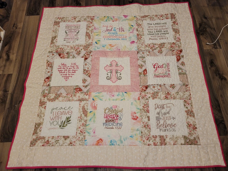 Embroidered Scripture Quilt, Bible Verses, Bible Blocks, Embroidery ...
