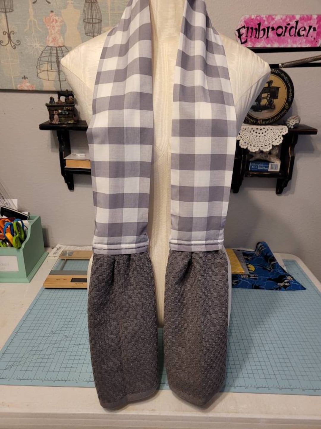 Gray & White Kitchen Neck Towel/cooking Scarf Aka Kitchen Boa, Cooking ...