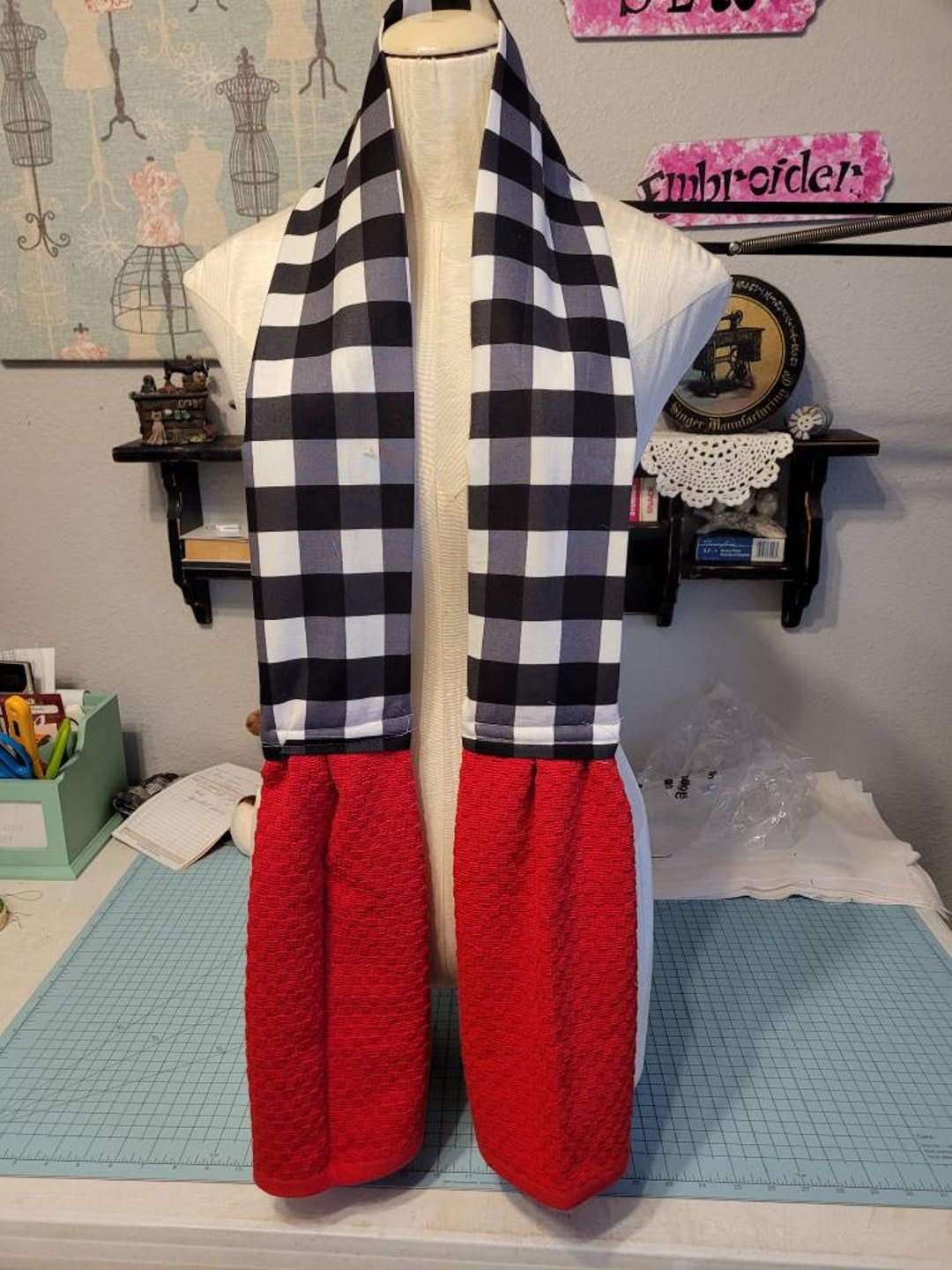 Kitchen Neck Towel/cooking Scarf. Black & White Checked Fabric - Etsy