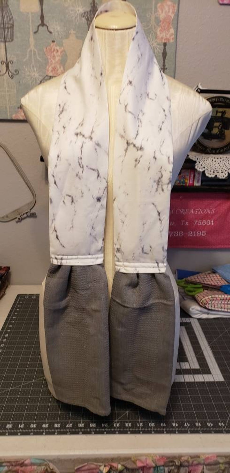 Gray & White Kitchen Neck Towel/cooking Scarf Aka Kitchen Boa | Etsy