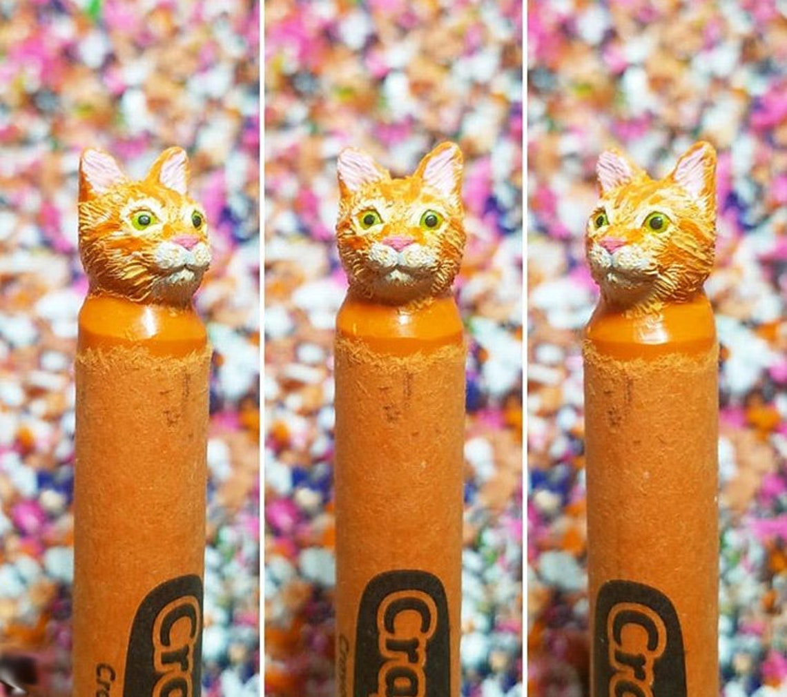 Custom Pet Cat Portrait Crayon Carving - Etsy
