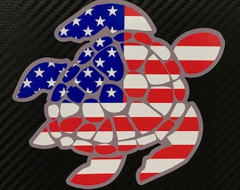 4 USA American Flag Sea Turtle Sticker Tool Box Boat Kayak Canoe Car ...