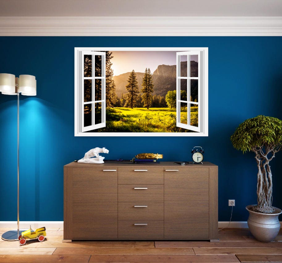 Faux Window Forest Mountains Wall Art Sticker Vinyl Decal Custom Home ...