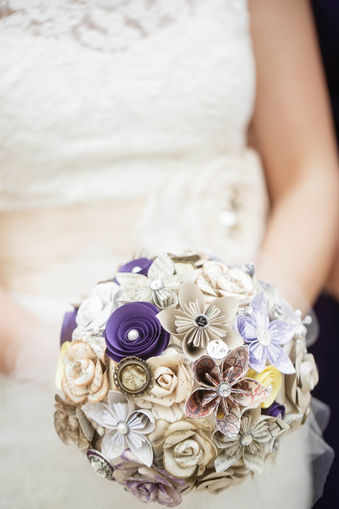 Bride/groom PAIR: Matching Handmade Book Page Flower Wedding Bouquet ...
