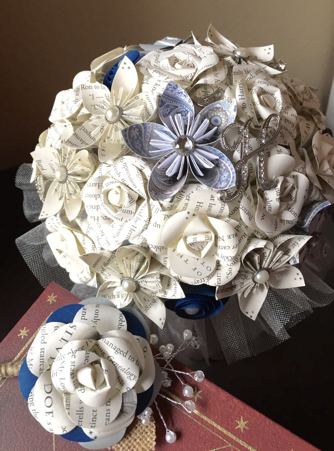 Bride/groom PAIR: Matching Handmade Book Page Flower Wedding Bouquet ...
