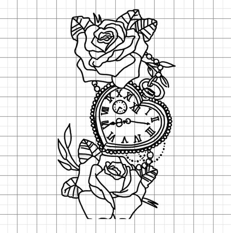 Clock and Roses SVG Clock Svg Roses Svg Flower Svg Rose | Etsy
