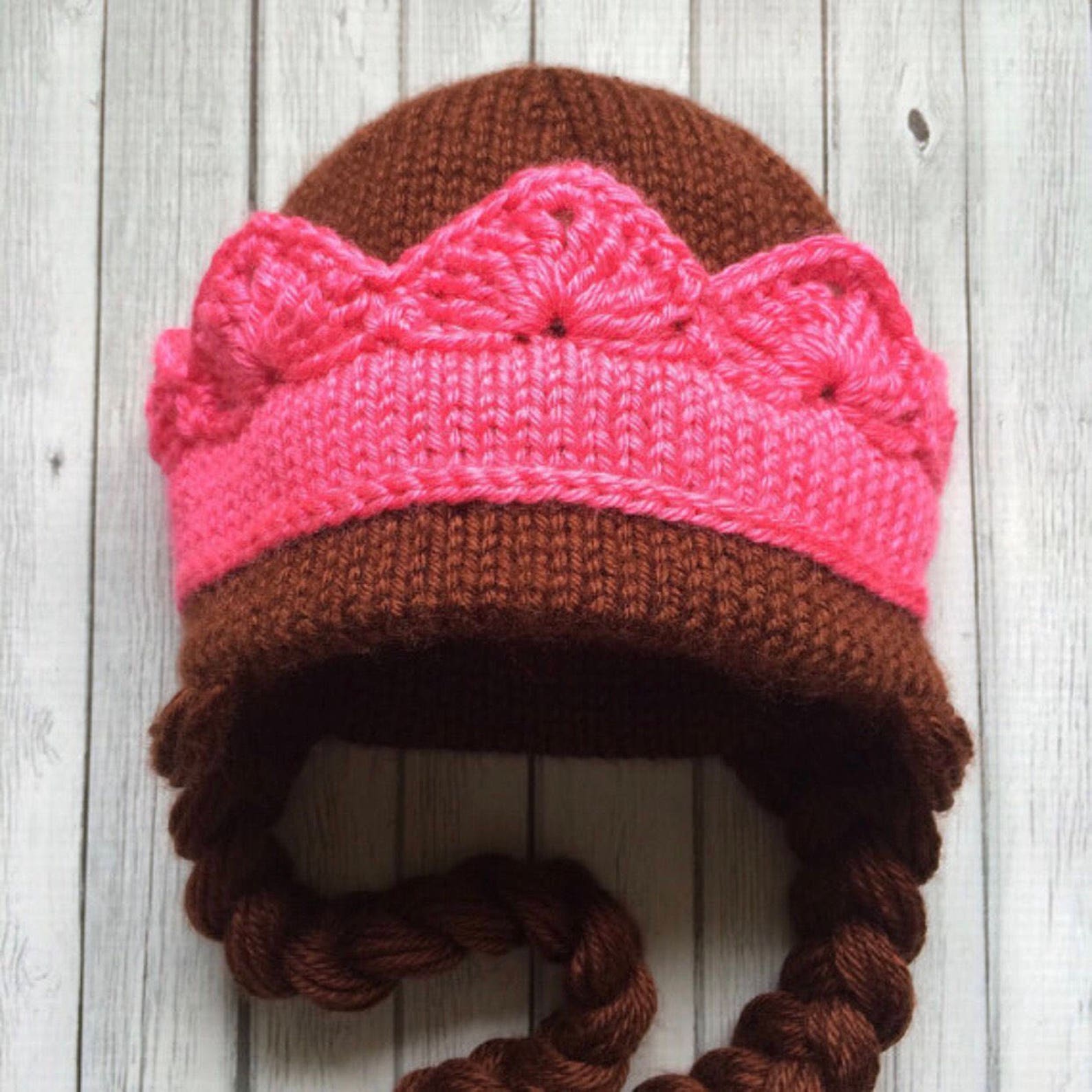 Princess hat Princess crown hat with pigtails Pigtail hat | Etsy