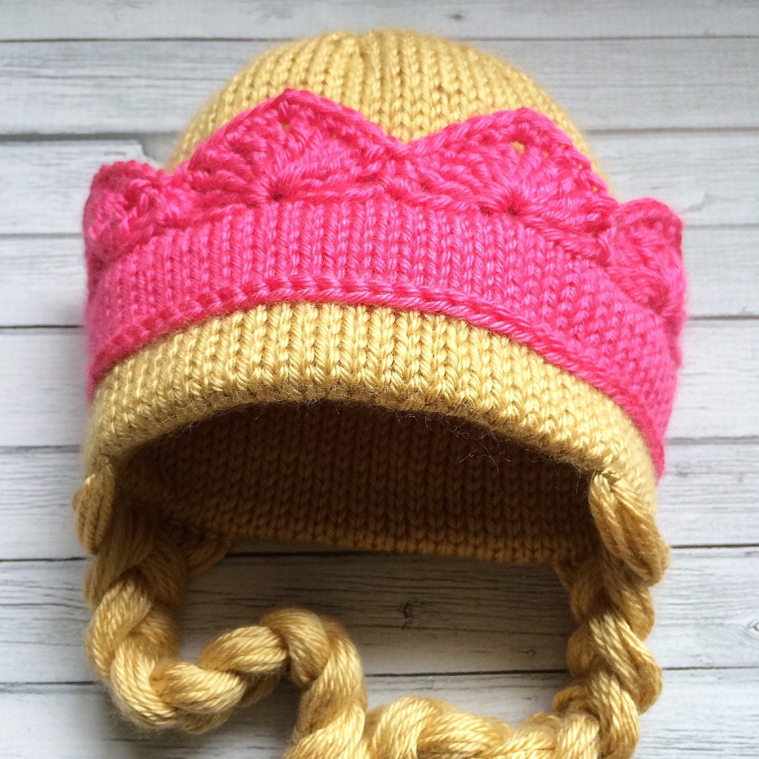 Princess hat Princess crown hat with pigtails Pigtail hat | Etsy