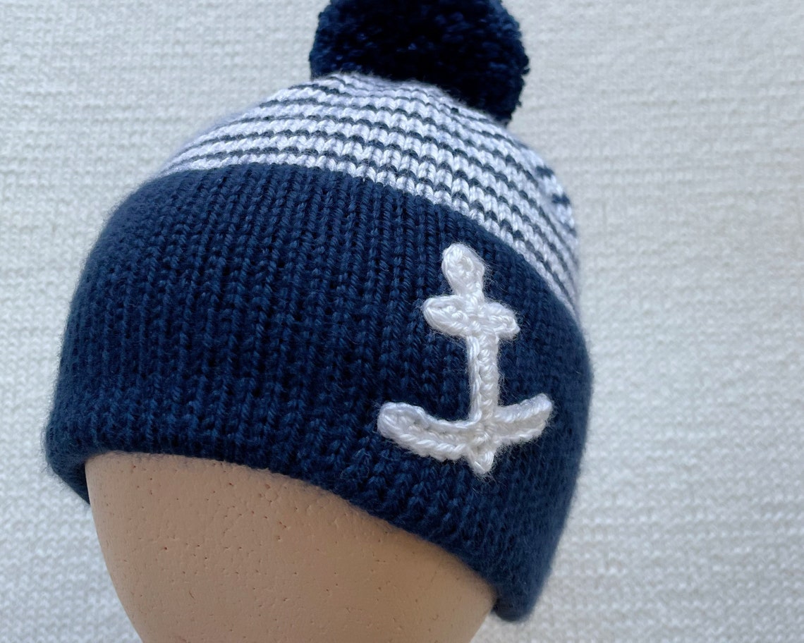 Knit Anchor Hat Anchor Hat Nautical Hat Blue Striped Anchor - Etsy