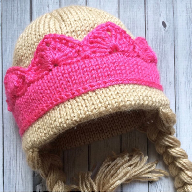 Princess hat Princess crown hat with pigtails Pigtail hat | Etsy